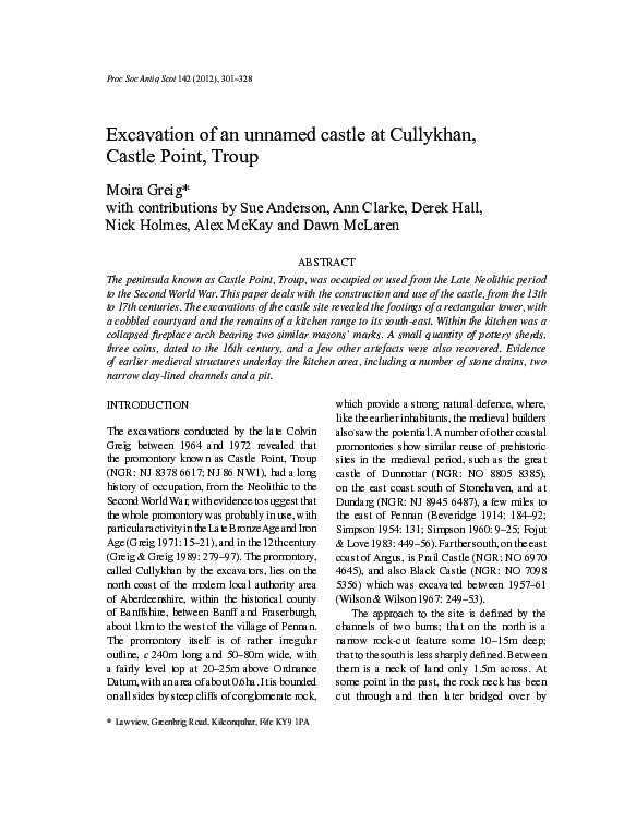 (PDF) Excavation of an unnamed castle at Cullykhan, Castle Point, Troup