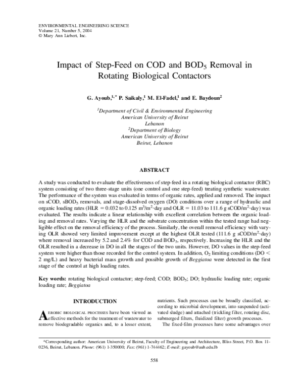 (PDF) Impact of Step-Feed on COD and BOD 5 Removal in Rotating ...