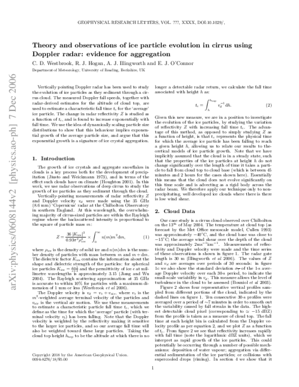 (PDF) Theory and observations of ice particle evolution in cirrus using Doppler radar: Evidence ...