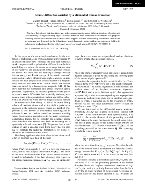(PDF) Atomic diffraction assisted by a stimulated Raman transition