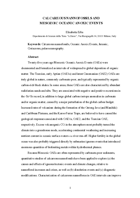 (PDF) Calcareous nannofossils and Mesozoic oceanic anoxic events