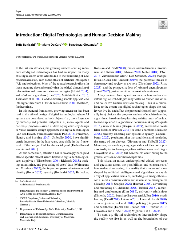 (PDF) Introduction: Digital Technologies and Human Decision-Making