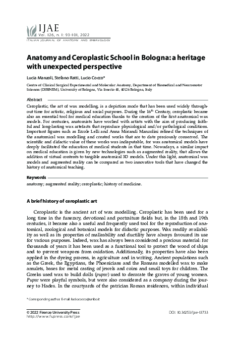 (PDF) Anatomy and Ceroplastic School in Bologna: a heritage with ...