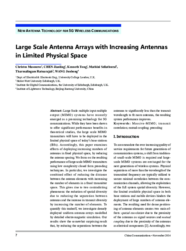 (PDF) Large scale antenna arrays with increasing antennas in limited physical space