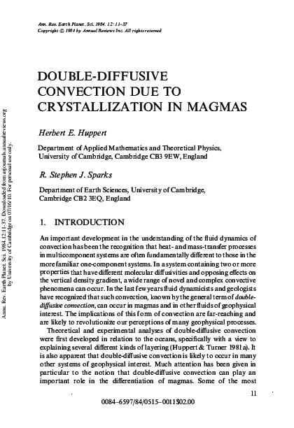 (PDF) Double-Diffusive Convection Due to Crystallization in Magmas