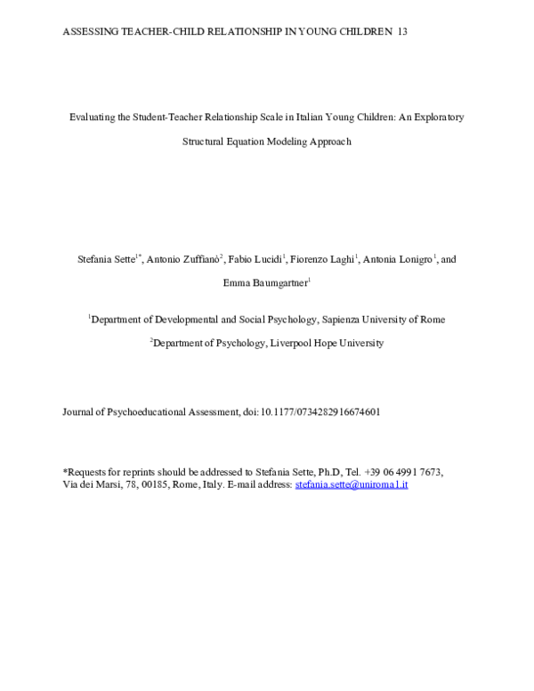 (DOC) Evaluating the Student–Teacher Relationship Scale in Italian ...