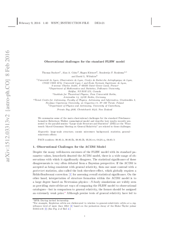 (PDF) Observational challenges for the standard FLRW model
