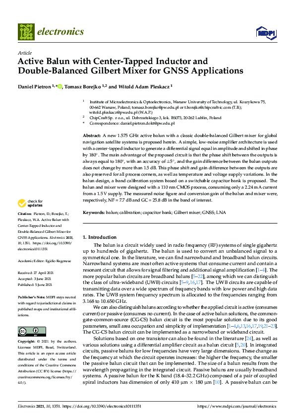 (PDF) Active Balun with Center-Tapped Inductor and Double-Balanced ...