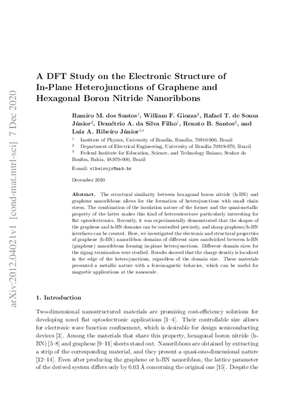 (PDF) A DFT study on the electronic structure of in-plane heterojunctions of graphene and ...