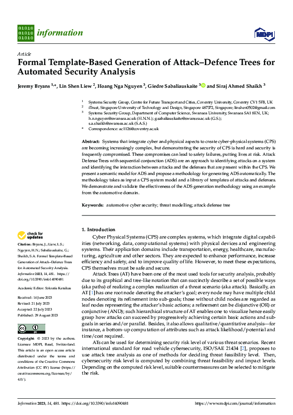 (PDF) Formal Template-Based Generation of Attack–Defence Trees for ...