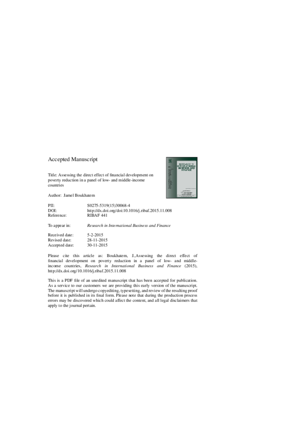 (PDF) Assessing the direct effect of financial development on poverty reduction in a panel of ...