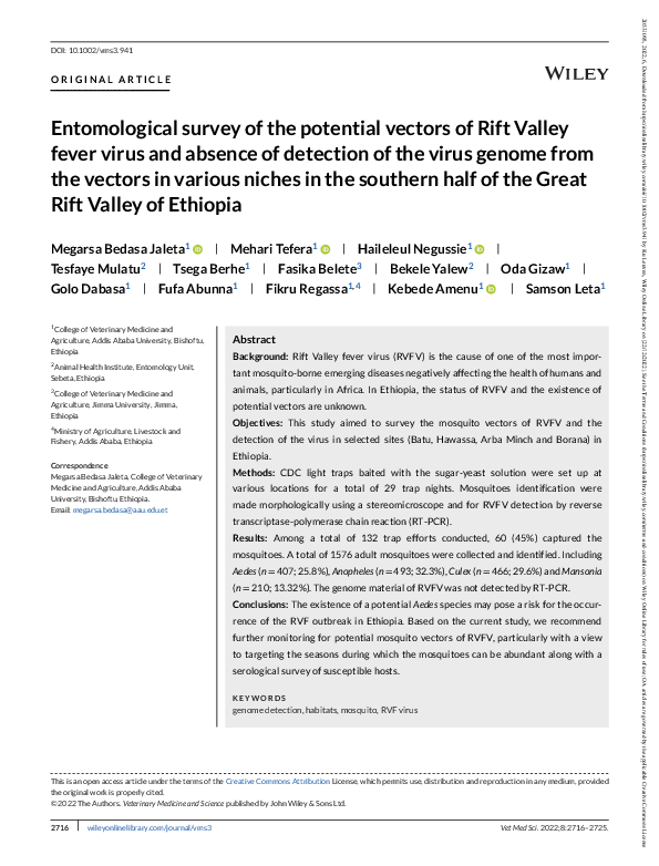 (PDF) Entomological survey of the potential vectors of Rift Valley ...