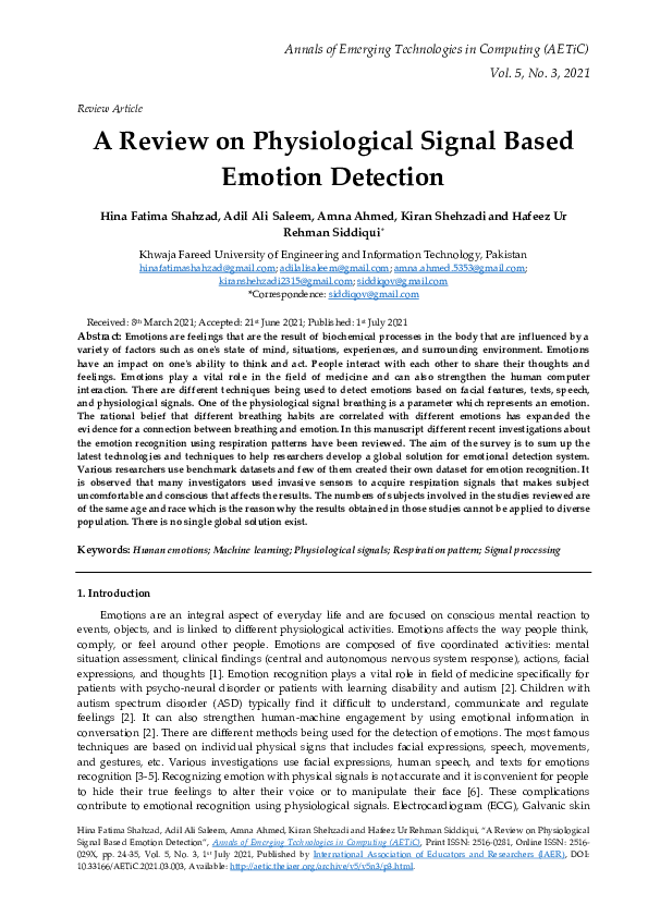 (PDF) A Review on Physiological Signal Based Emotion Detection