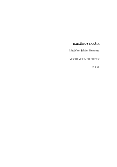 (PDF) Mecdî Mehmed Efendi_Hadâ’iku'ş-Şakâ’ik_Cilt 2