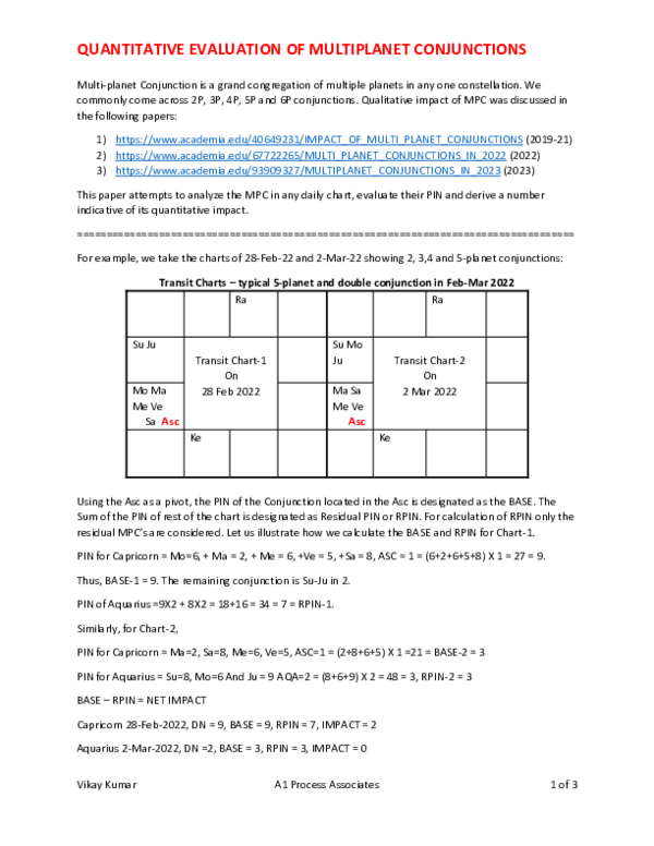 (PDF) QUANTITATIVE EVALUATION OF MULTIPLANET CONJUNCTIONS (PDF) QUANTITATIVE EVALUATION OF MULTIPLANET CONJUNCTIONS