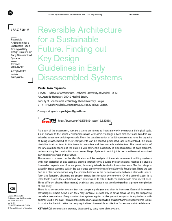(PDF) Reversible Architecture for a Sustainable Future. Finding out Key ...