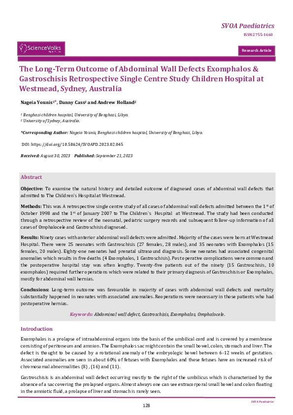 (PDF) The Long-Term Outcome of Abdominal Wall Defects Exomphalos ...