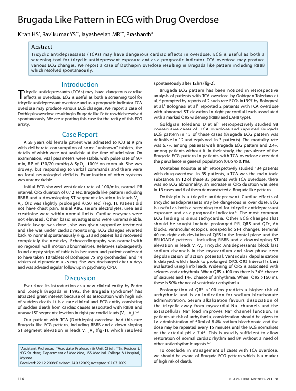 (PDF) Brugada like pattern in ECG with drug overdose
