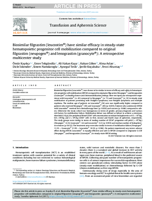 (PDF) Biosimilar filgrastim (leucostim®) have similar efficacy in ...