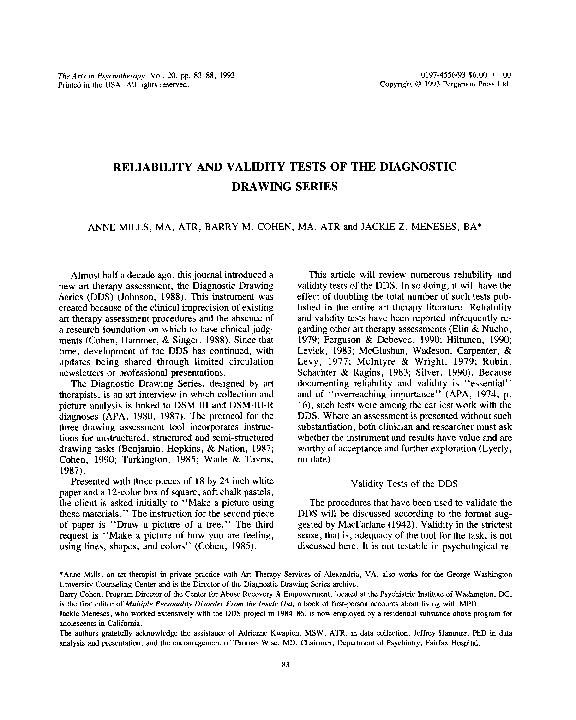 (PDF) Reliability and validity tests of the diagnostic drawing series