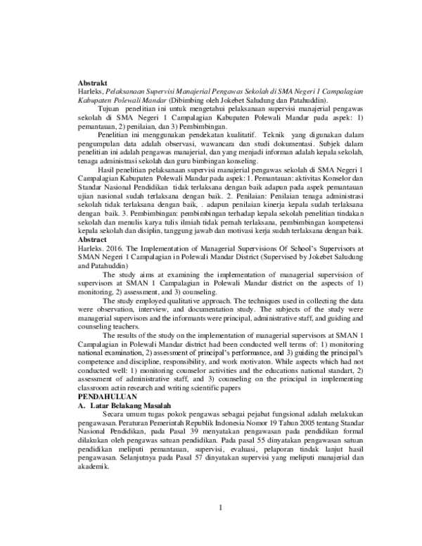 (PDF) Pelaksanaan Supervisi Manajerial Pengawas Sekolah di SMA Negeri 1 ...