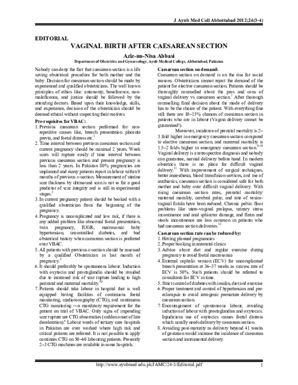 (PDF) Vaginal birth after caesarean section