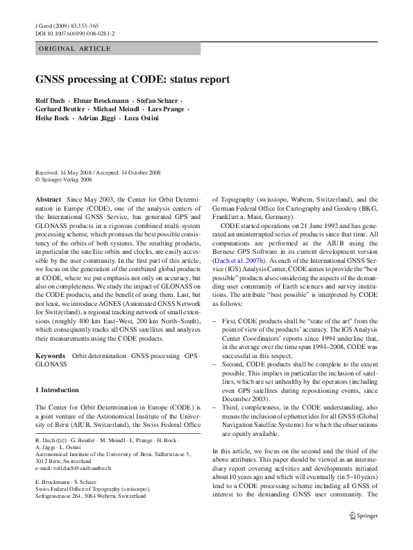 (PDF) GNSS processing at CODE: status report | Luca Ostini - Academia.edu