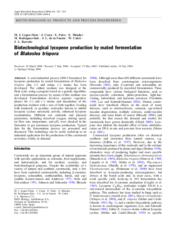 (PDF) Biotechnological lycopene production by mated fermentation of ...