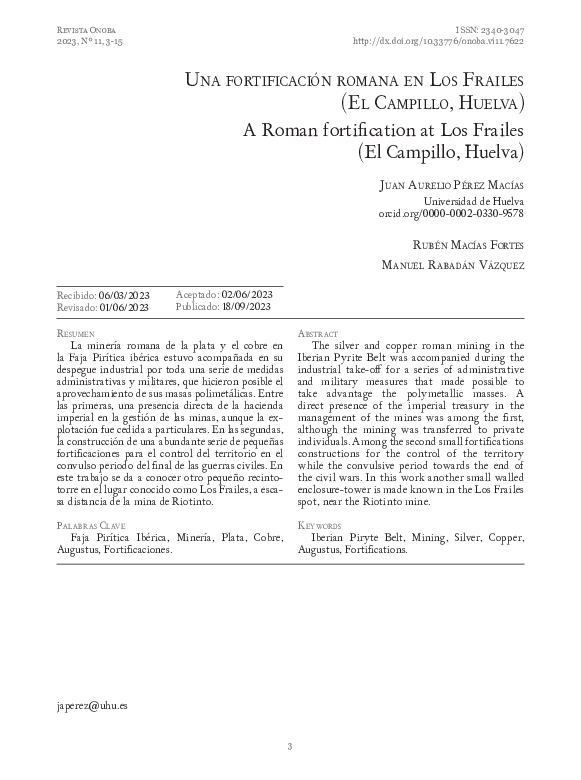 (PDF) Una fortificación romana en Los Frailes (El Campillo, Huelva)