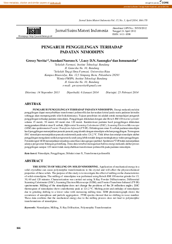 (PDF) Pengaruh Penggilingan Terhadap Padatan Nimodipin