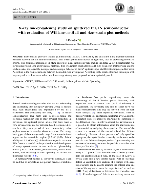 (PDF) X-ray line-broadening study on sputtered InGaN semiconductor with ...
