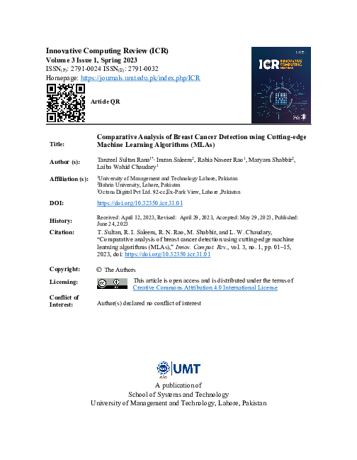 Pdf Comparative Analysis Of Breast Cancer Detection Using Cutting Edge Machine Learning