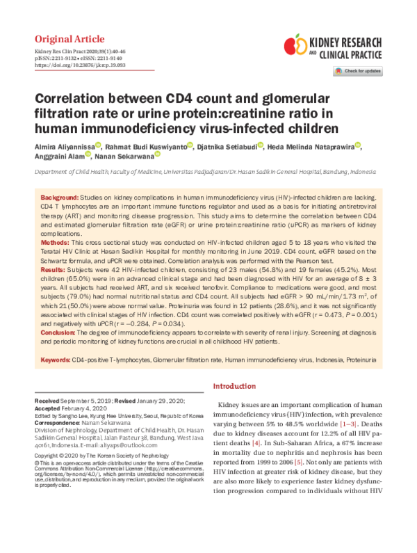 (PDF) Correlation between CD4 count and glomerular filtration rate or ...