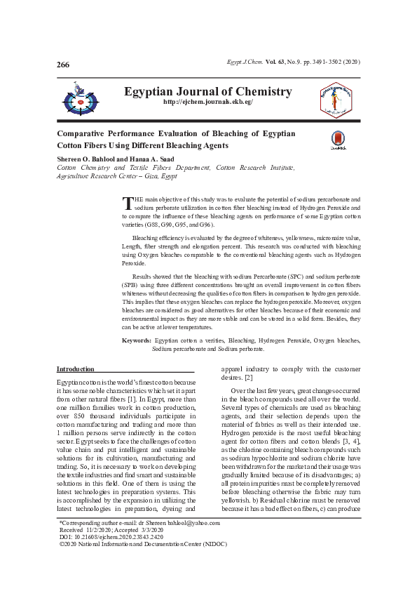 Pdf Comparative Performance Evaluation Of Bleaching Of Egyptian