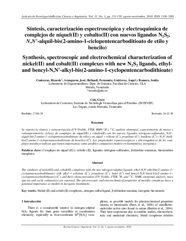 (PDF) Síntesis, caracterización espectroscópica y electroquímica de ...