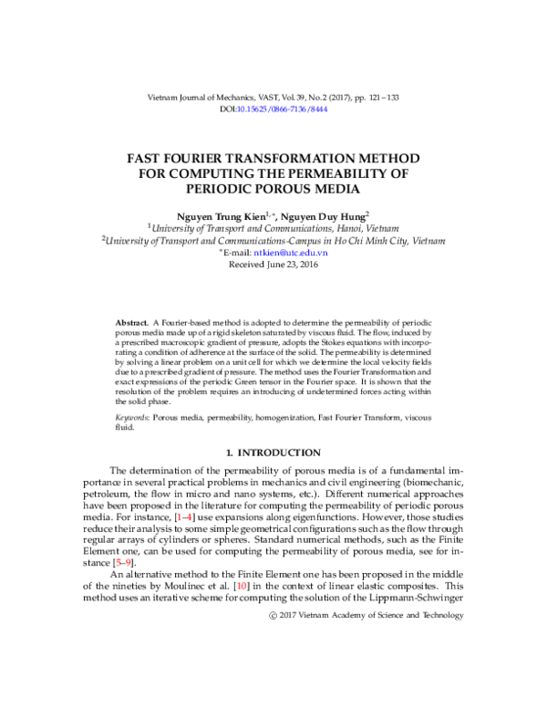 (PDF) Fast Fourier Transformation method for computing the permeability of periodic porous media