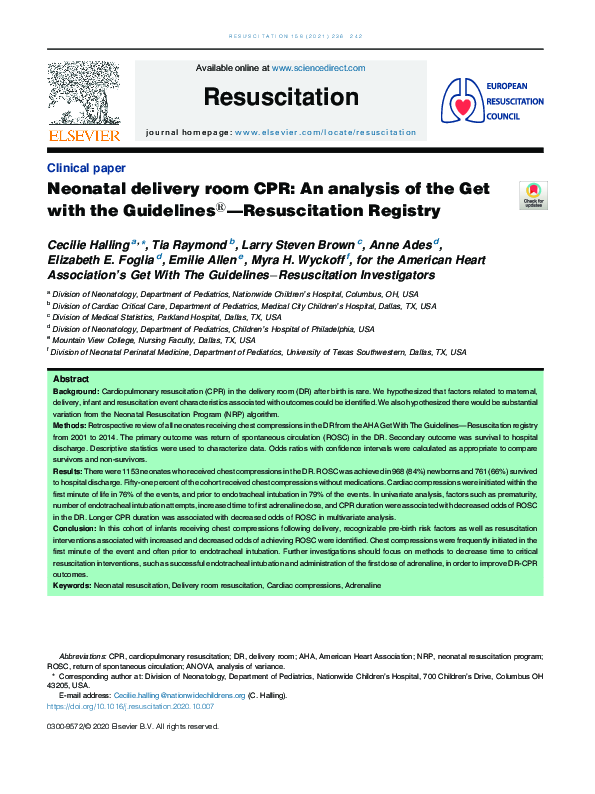 Neonatal delivery room CPR: An analysis of the Get with the Guidelines ...