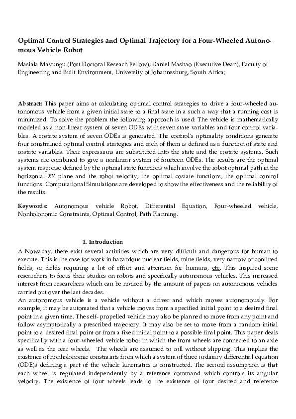 (PDF) Optimal Control Strategies and Optimal Trajectory for a Four ...