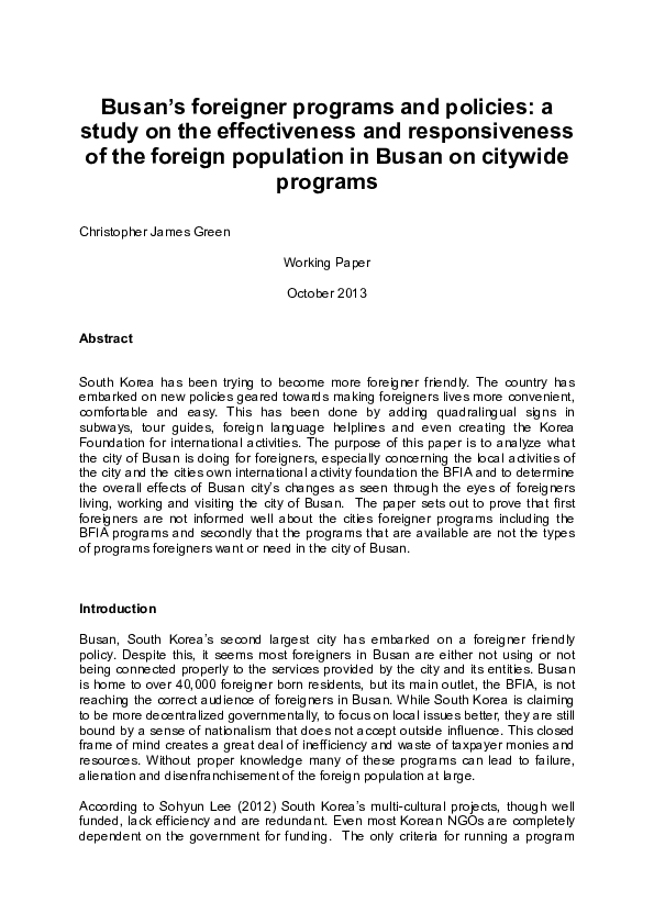 (PDF) Busan`s foreigner programs and policies: a study on the ...