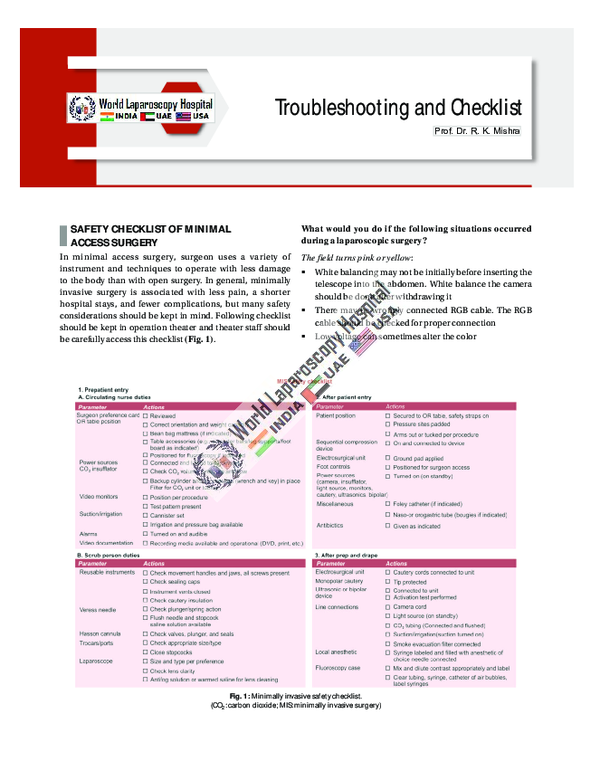 (PDF) Troubleshooting and Checklist SAFETY CHECKLIST OF MINIMAL ACCESS ...