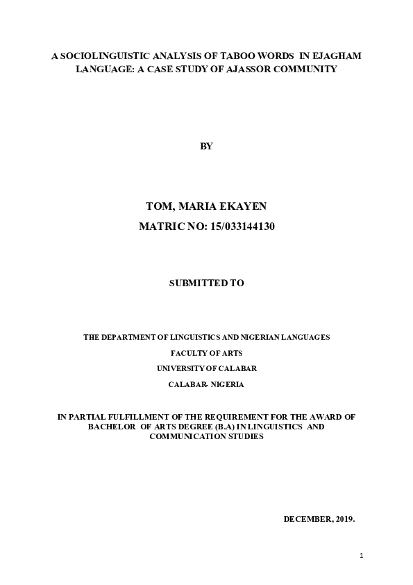 (DOC) A SOCIOLINGUISTIC ANALYSIS OF TABOO WORDS IN EJAGHAM LANGUAGE: A ...