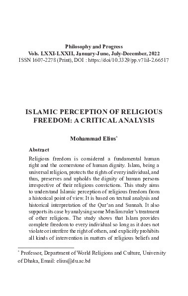 (PDF) Islamic Perception of Religious Freedom: A Critical Analysis