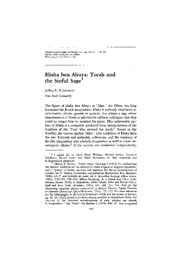 (PDF) Elisha ben Abuya: Torah and the Sinful Sage | Jeffrey Rubenstein ...