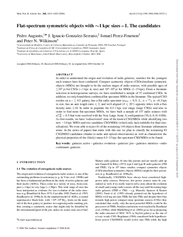Pdf Flat Spectrum Symmetric Objects With 1 Kpc Sizes I The Candidates Pedro Augusto