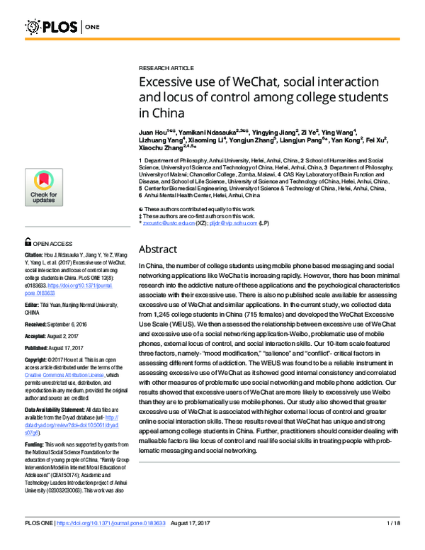 (PDF) Excessive use of WeChat, social interaction and locus of control ...