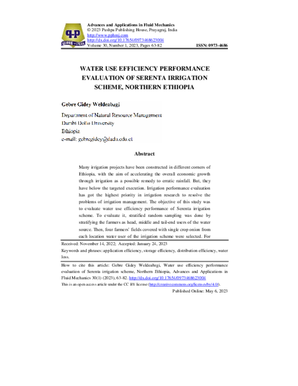 Pdf Water Use Efficiency Performance Evaluation Of Serenta Irrigation