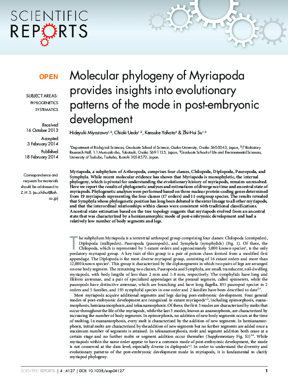 (PDF) Molecular phylogeny of Myriapoda provides insights into ...