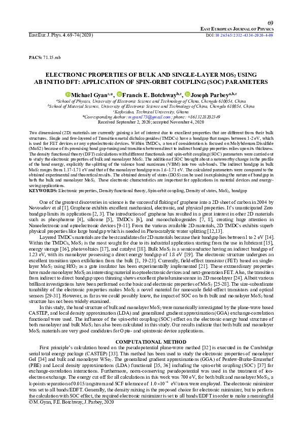 Pdf Electronic Properties Of Bulk And Single Layer Mos2 Using Ab
