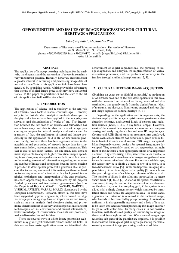 (PDF) Opportunities and issues of image processing for cultural ...