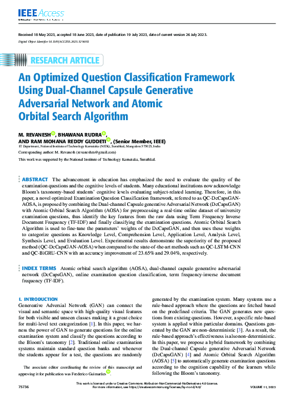 (PDF) An Optimized Question Classification Framework Using Dual-Channel Capsule Generative ...